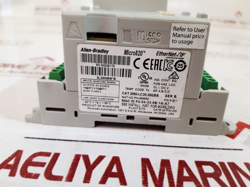 ALLEN-BRADLEY MICRO820 PROGRAMMABLE LOGIC CONTROLLER 2080-LC20-20QBB ...