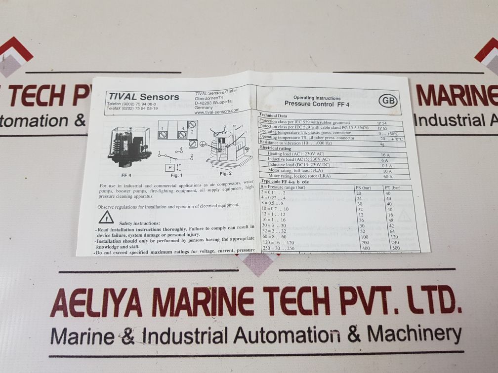 TIVAL FF 4-250 PAH PRESSURE SWITCH 30…250 BAR - Aeliya Marine
