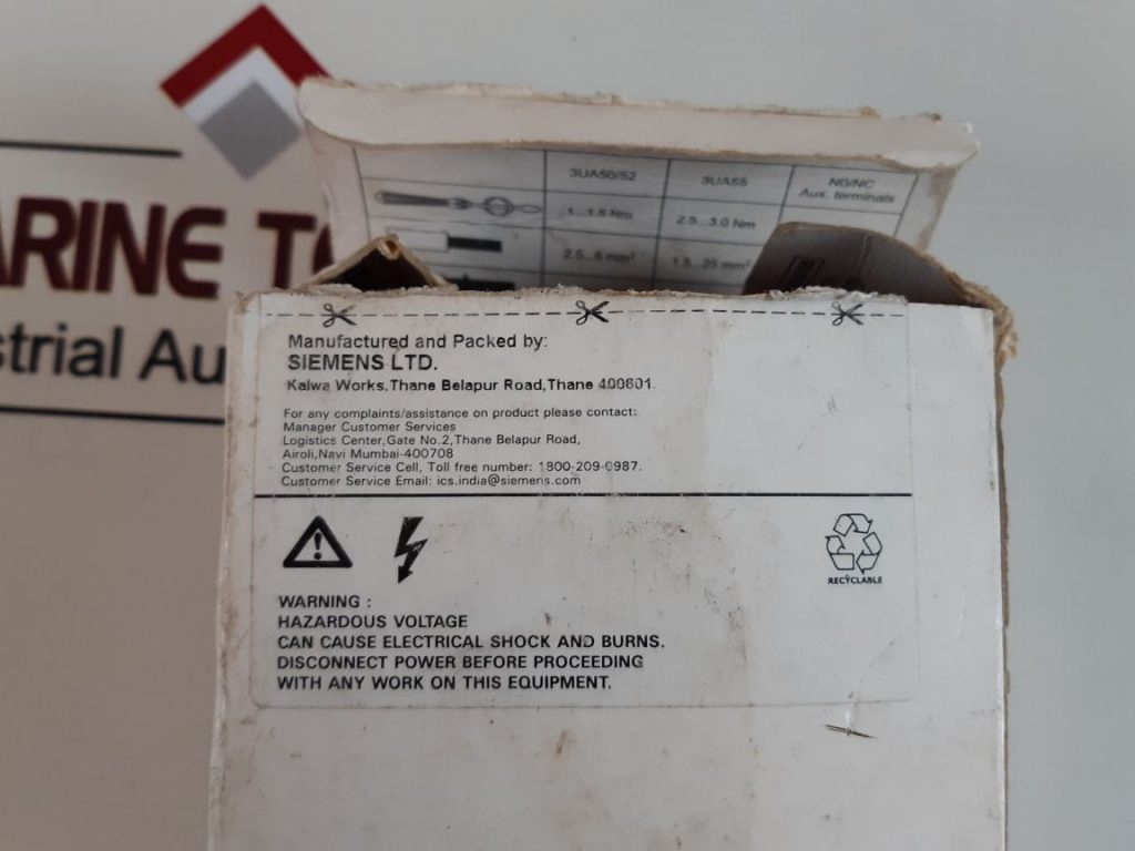 SIEMENS 3UA50 00-1G THERMAL OVERLOAD RELAY - Aeliya Marine