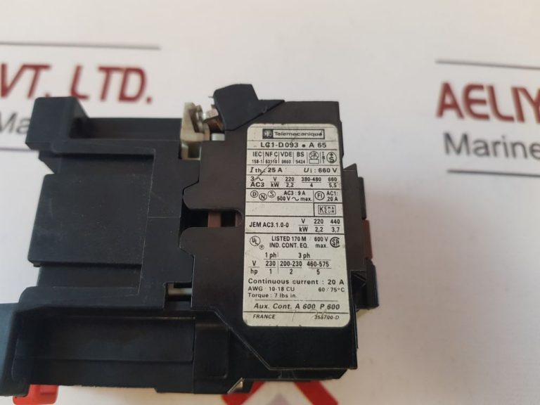 TELEMECANIQUE LC1-D093•A65 CONTACTOR 600 V - Aeliya Marine