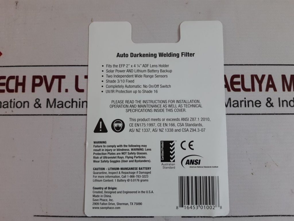 Save Phace Spz87w 3/10 Welding Hood Lens - Aeliya Marine