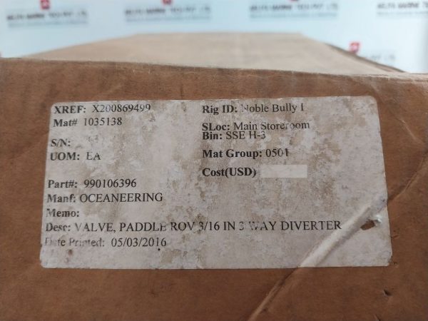 Parker S3bd3s15p6 3 Way Rov Paddle Valve - Aeliya Marine