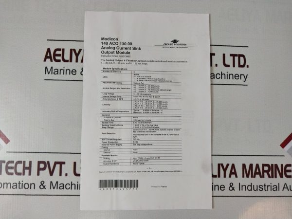 Schneider Electric 140aco13000 Analog Current Sink Output Module ...