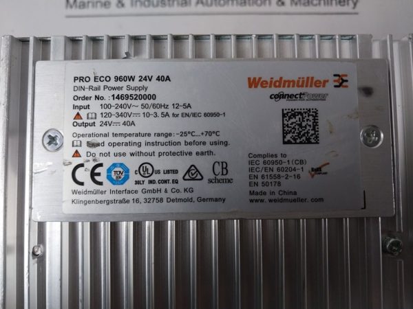 Weidmuller Pro Eco 960w 24v 40a Din-rail Power Supply - Aeliya Marine