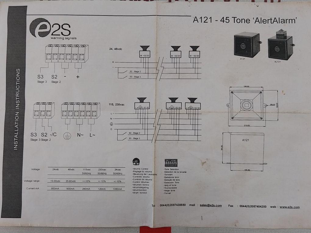 E2s A121ac230r Electronic Sounder 45 Tone ‘alertalarm’ Ip55 - Aeliya Marine