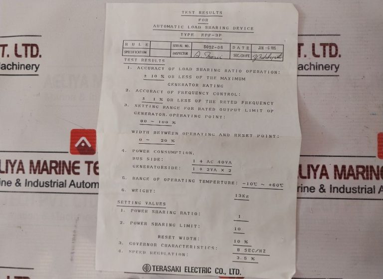 Terasaki Epf-3p Automatic Load Sharing Device - Aeliya Marine