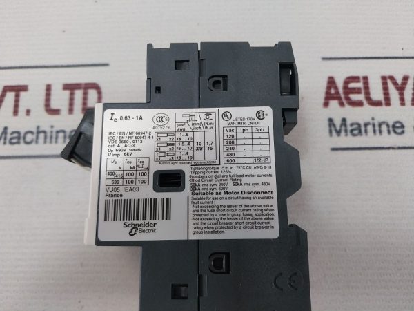 Telemecanique Schneider Gv2me05/0.63-1a Motor Protection Circuit ...