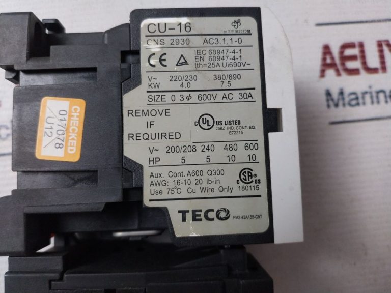 Teco Cu-16 Magnetic Contactor With Rhu-10/16k1 Thermal Overload Relay ...