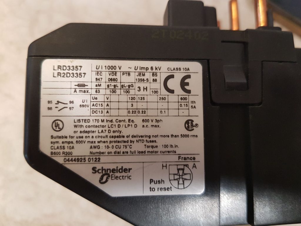 Telemecanique Schneider Electric Lr2d3357 Thermal Overload Relay 10a ...