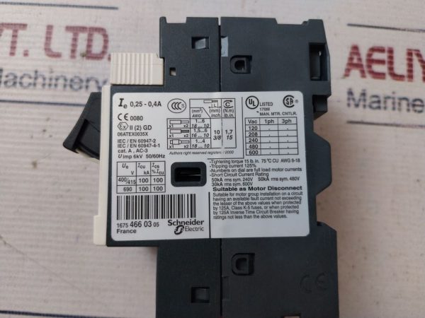 Telemecanique Schneider Square D Gv2me03/0.25-0.40a Motor Protection ...