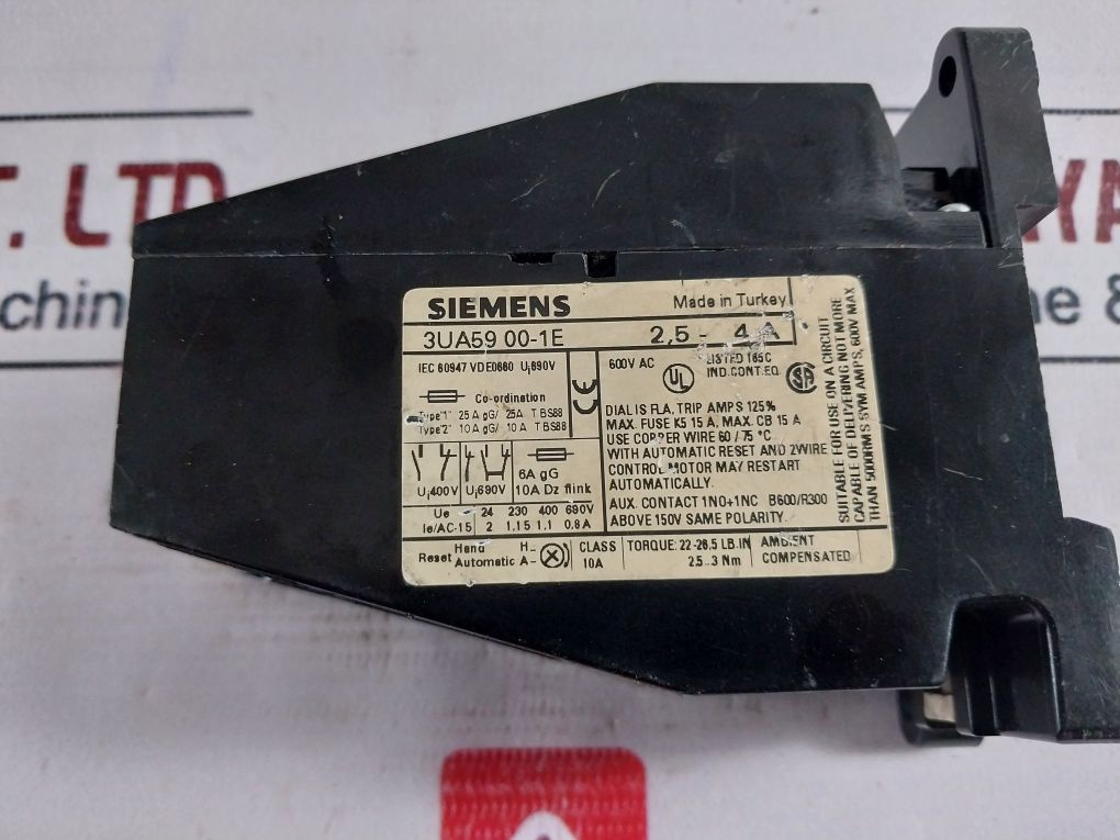Siemens 3ua59 00-1e Overload Relay - Aeliya Marine