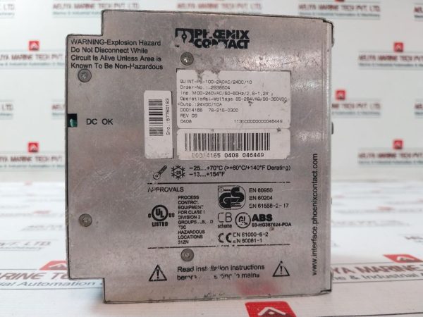 Phoenix Contact Quint-ps-100-240ac/24dc/10 Power Supply Unit 2938604 ...