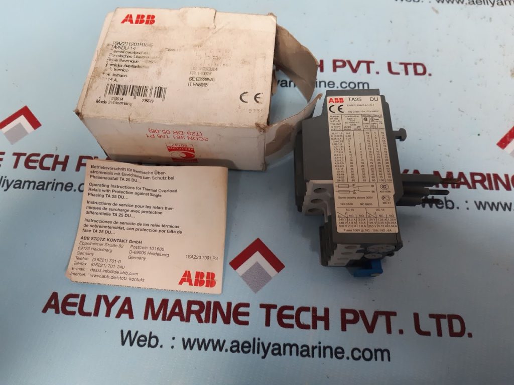 ABB TA25DU THERMAL OVERLOAD RELAY TA25DU-14 - Aeliya Marine