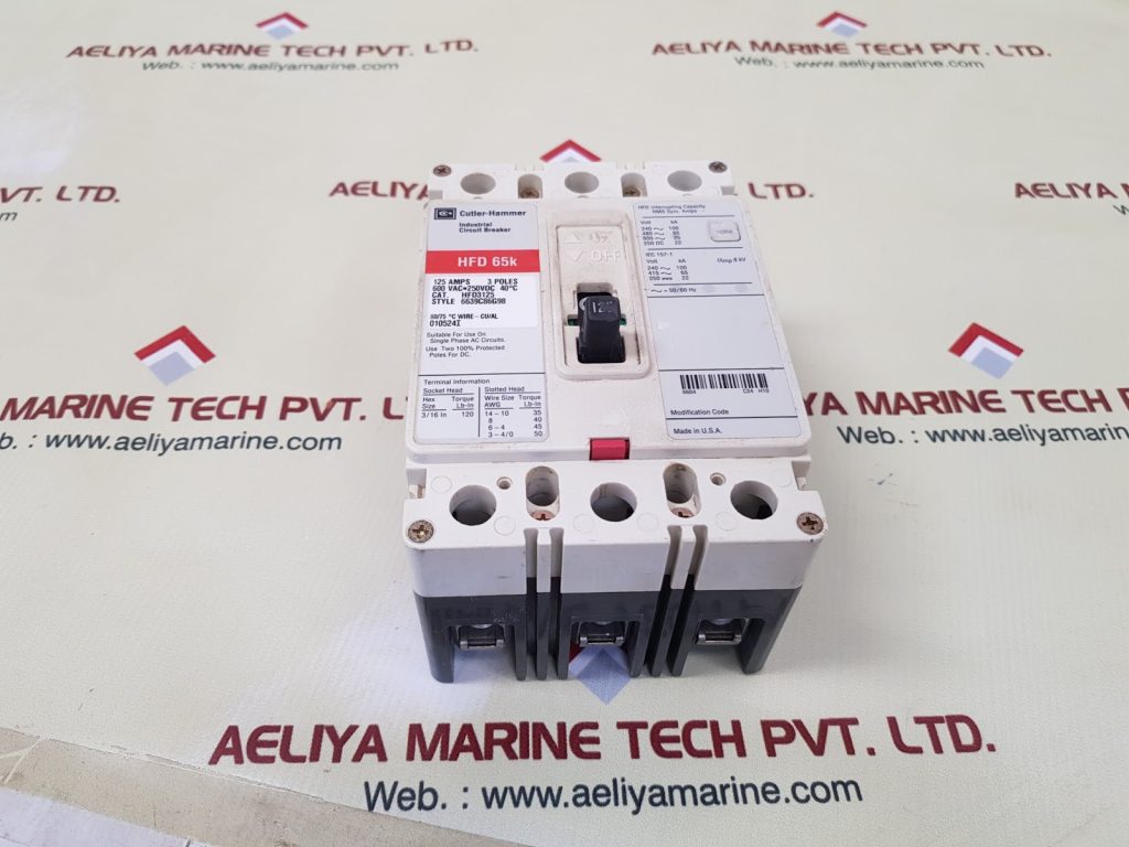 Cutler-hammer hfd3125 industrial circuit breaker 600 vac 3 poles ...