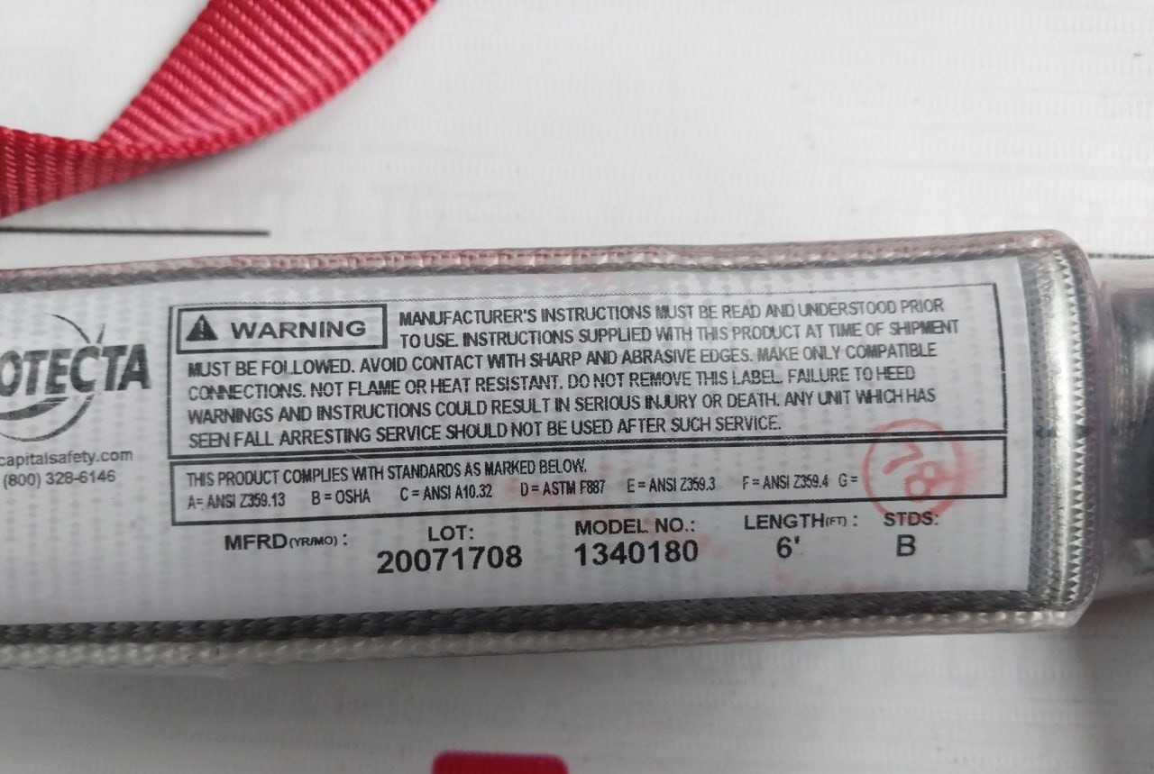 Protecta 1340180 Shock Absorbing Lanyard 5m Fall Protection Safety ...